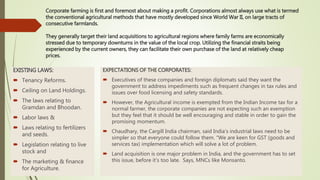 Adaptability and viability of "corporate farming" in agriculture sector ...