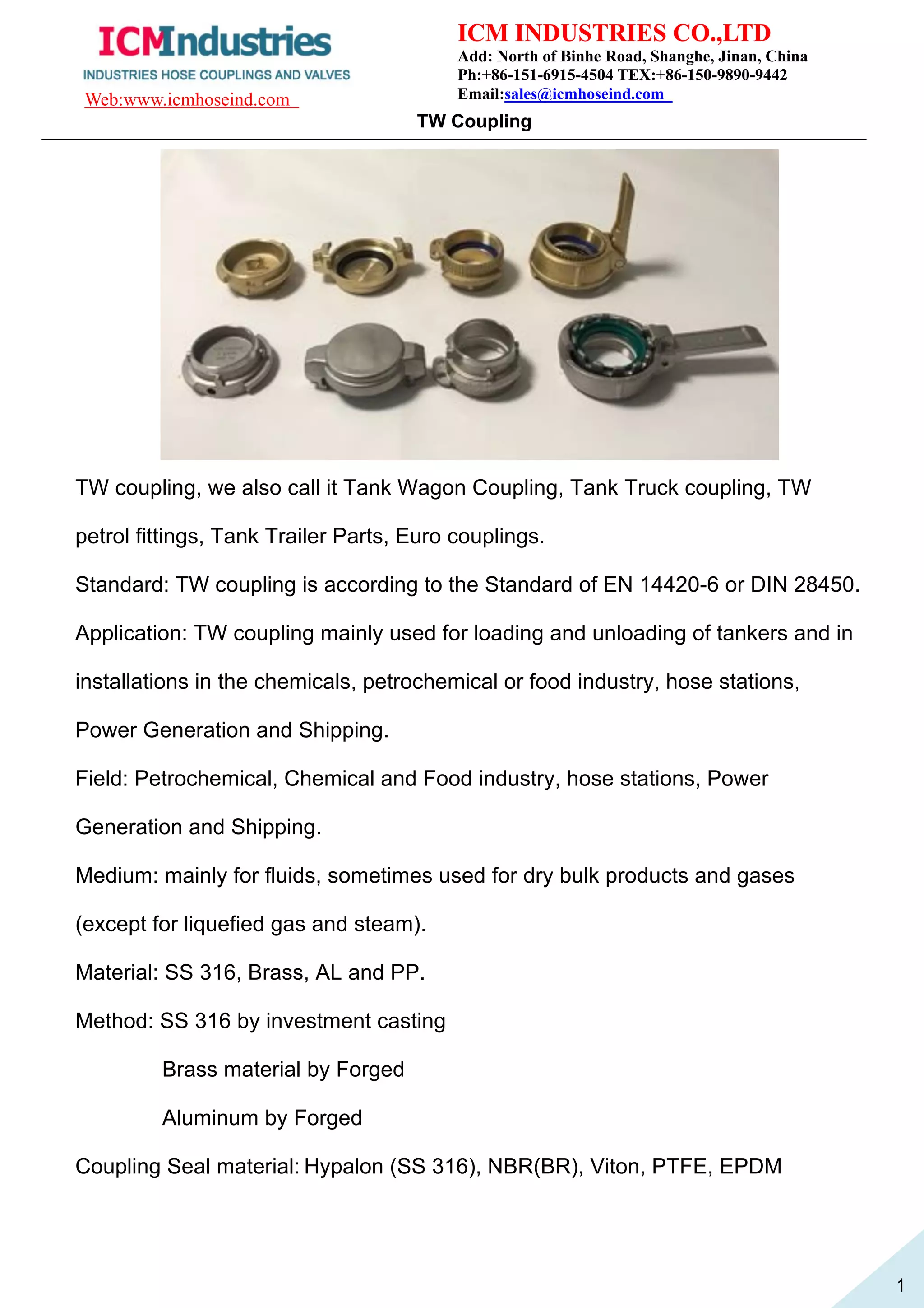 TW Coupling/Tank Wagon coupling/Tank Truck coupling/Euro Couplings | PDF