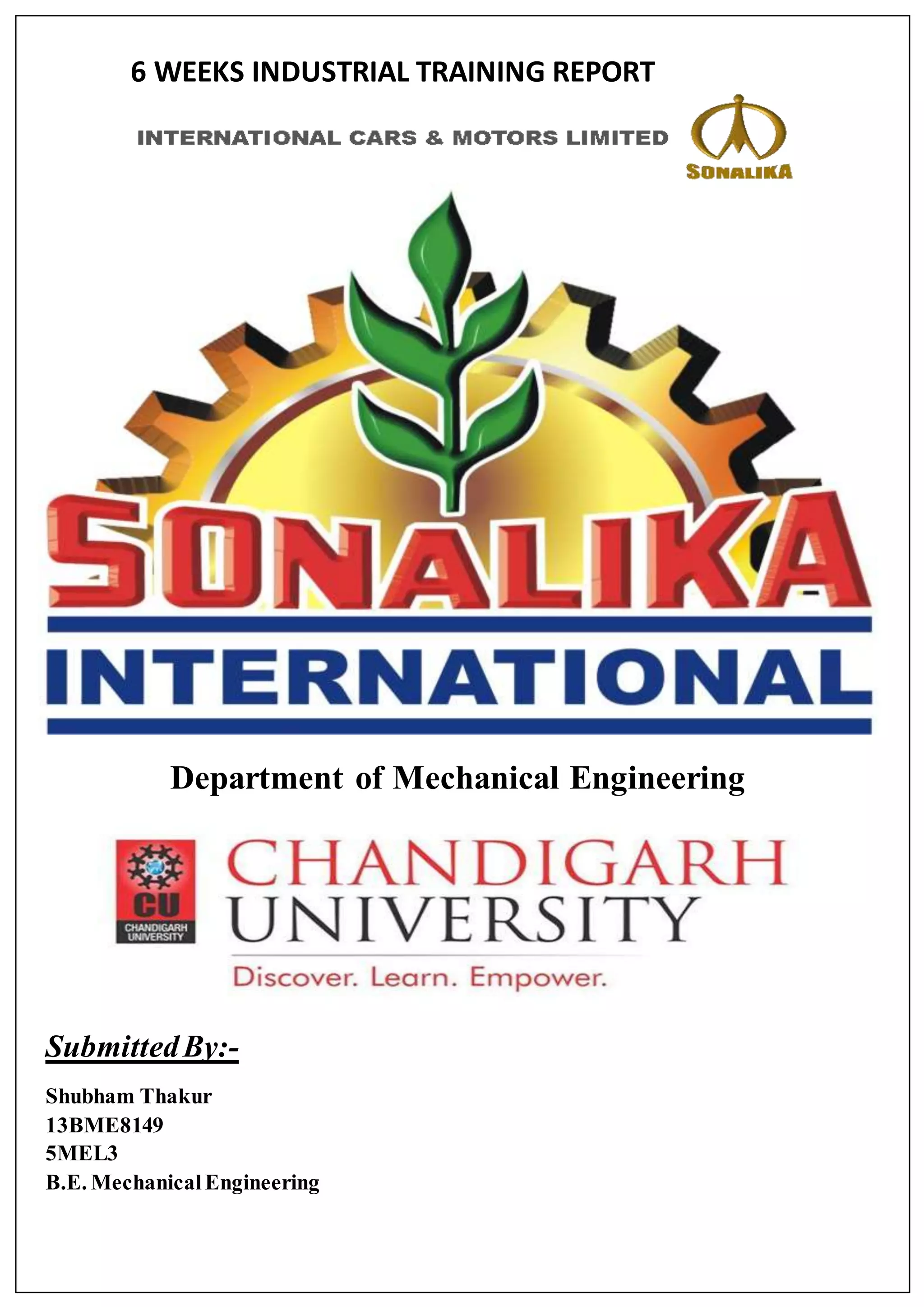 International Cars & Motors Ltd.(ICML) Sonalika Training Report | DOCX