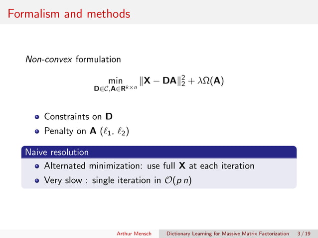Dictionary Learning For Massive Matrix Factorization Ppt
