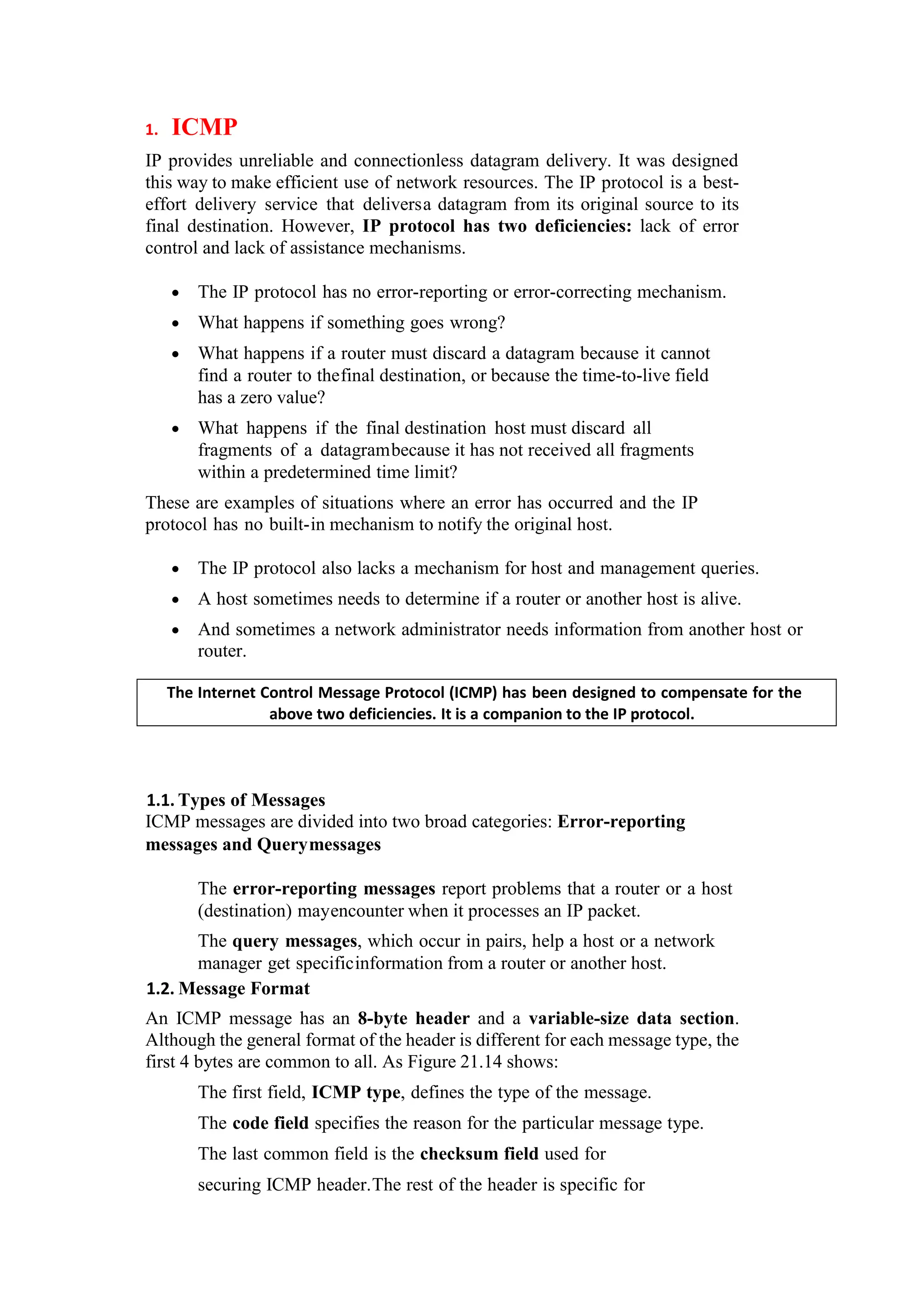 Icmp Igmp Protocols Of Network Layer For Ipv4 Docx