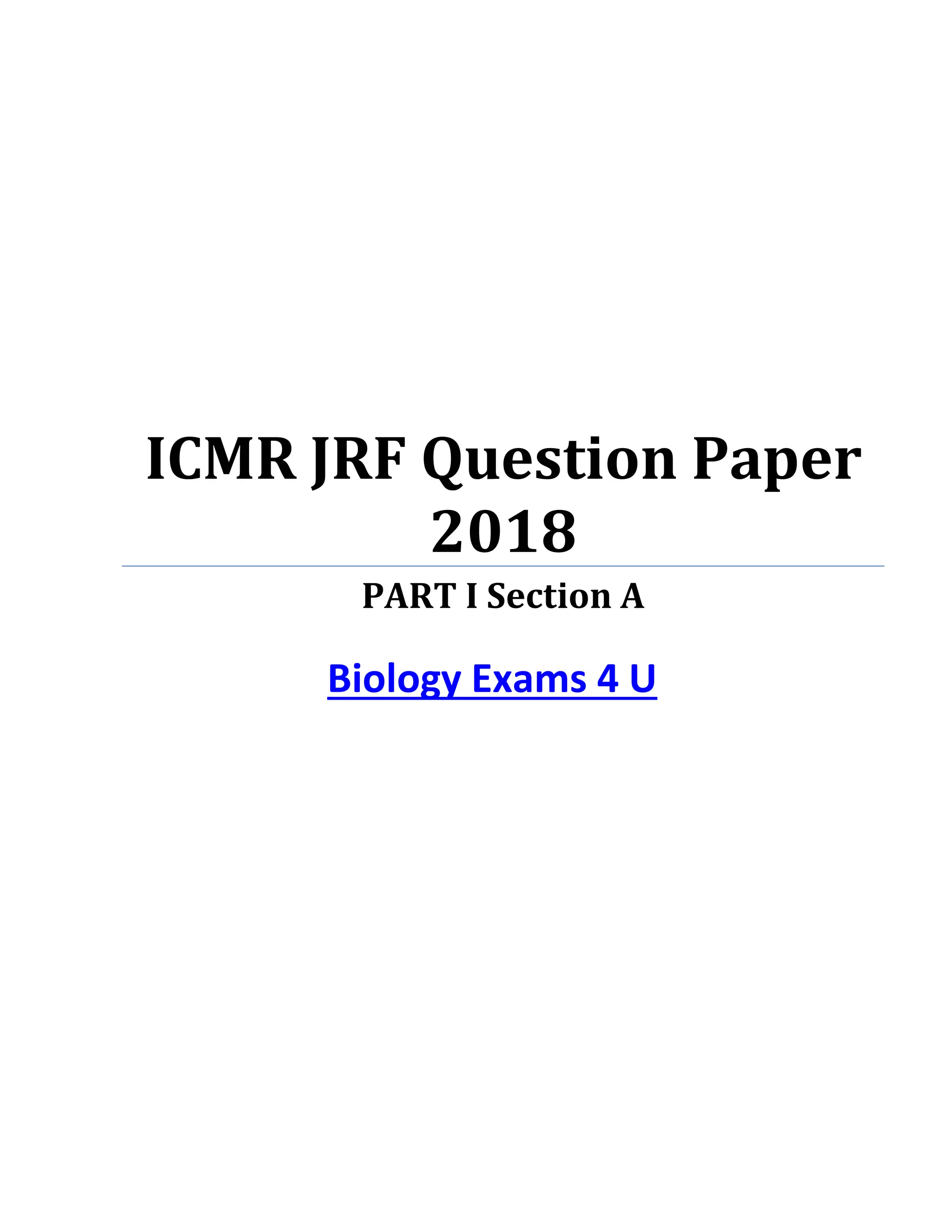 ICMR JRF 2018 Question Paper with Answer Key - Section A- Aptitude | PDF