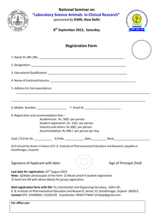 Icmr reg form ls ain cr national seminar lsain cr | PDF