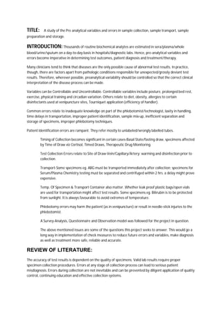 Preanalytical variables and errors in sampling | PDF