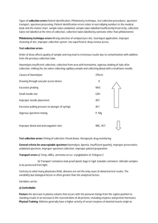 Preanalytical variables and errors in sampling | PDF