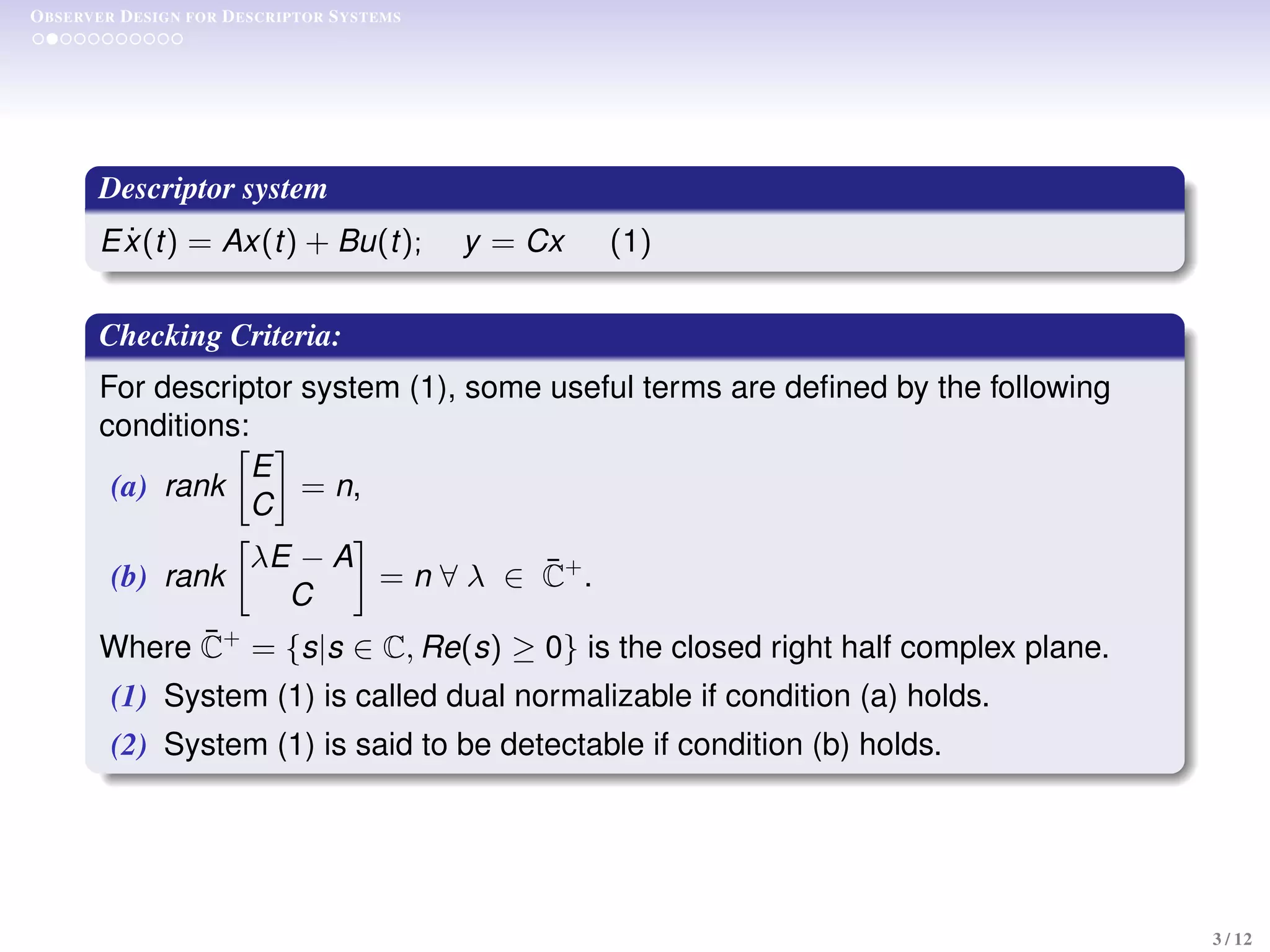 Observer design for descriptor linear systems | PDF