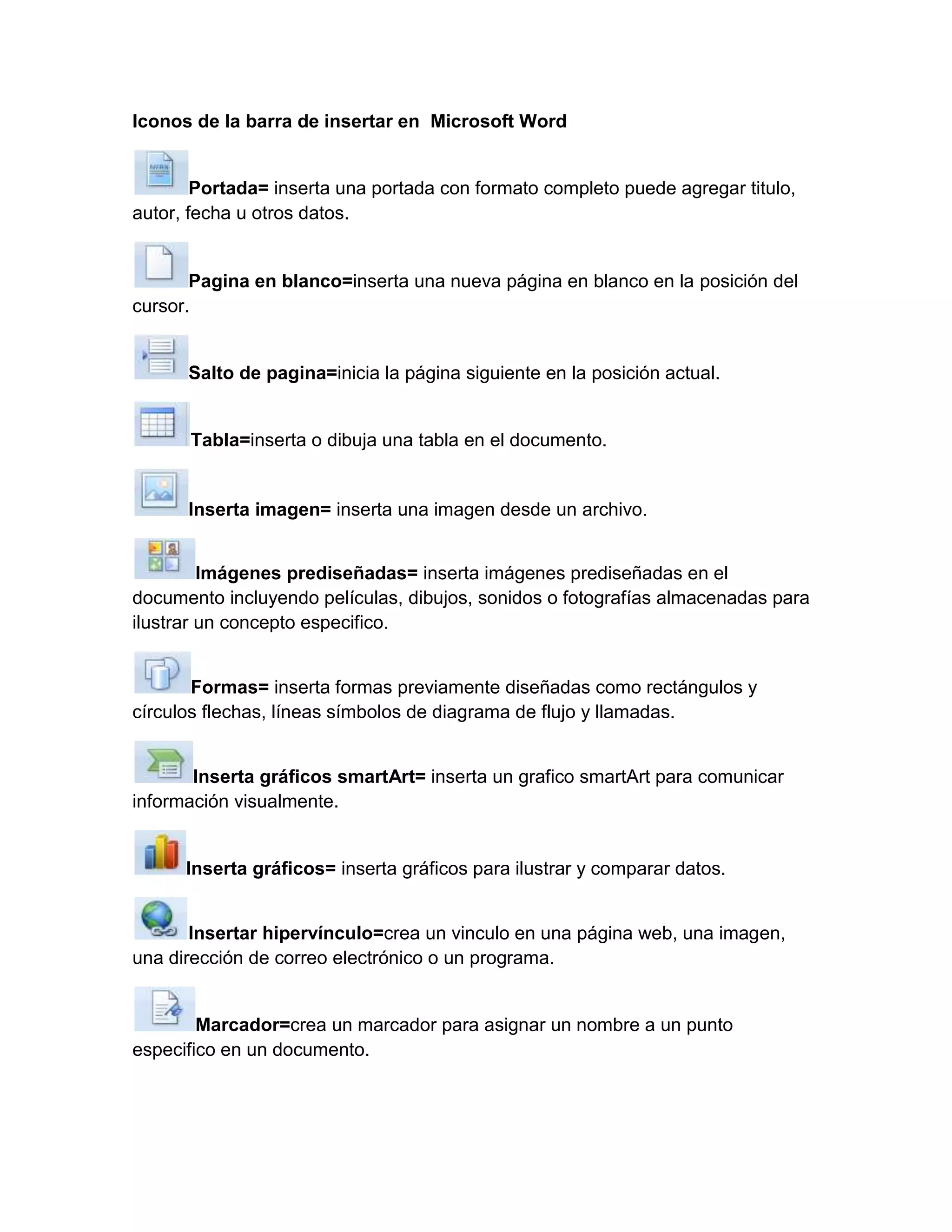 Iconos de la barra de insertar en microsoft word | DOCX