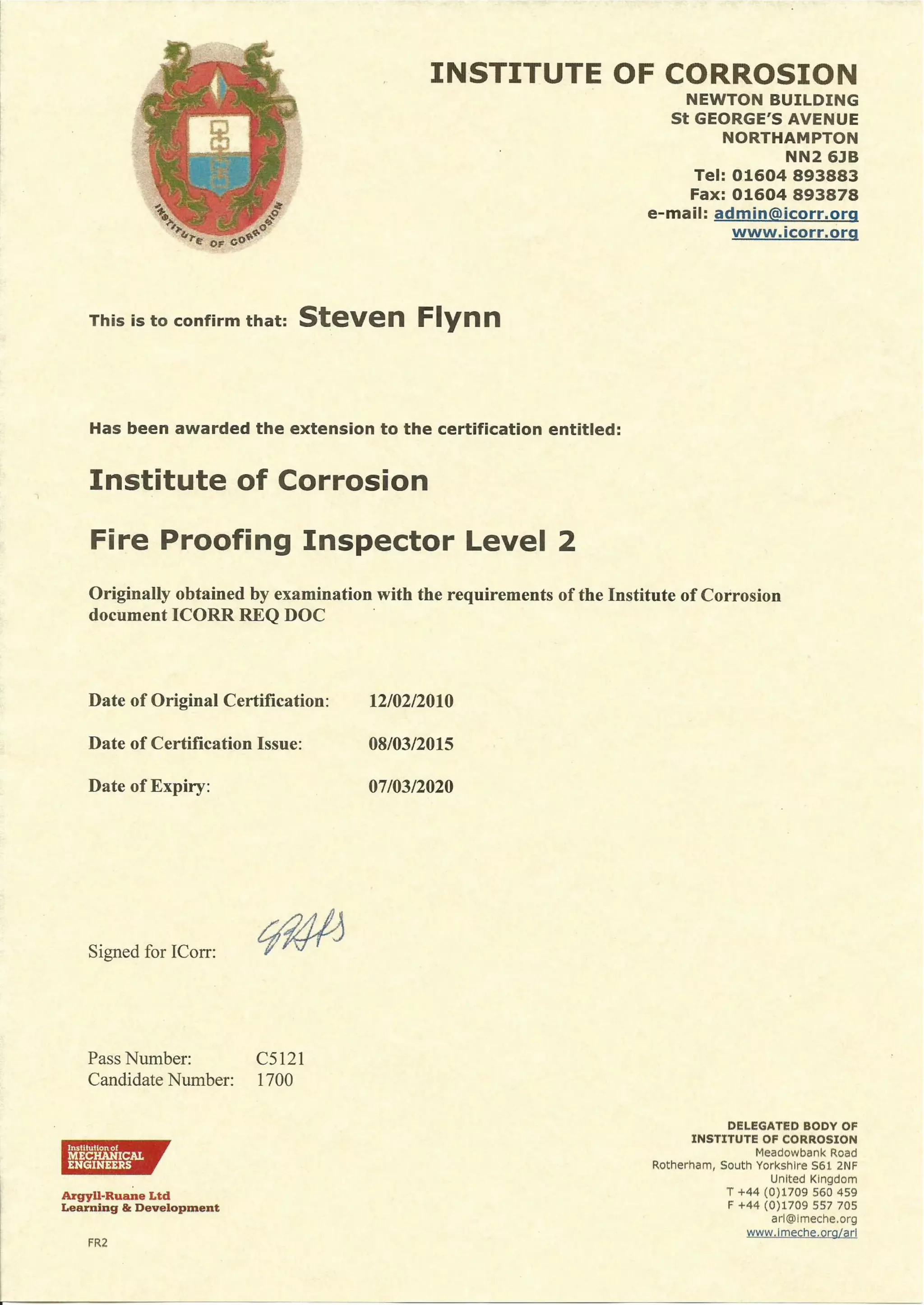 ICorr Fireproofing Inspection Level 2 recert | PDF