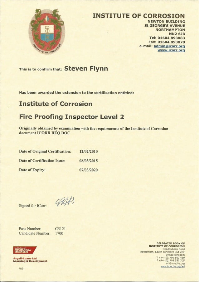 ICorr Fireproofing Inspection Level 2 recert | PDF