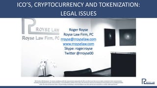 ICOs, Cryptocurrency, and Tokenization: Legal Issues | PPTX