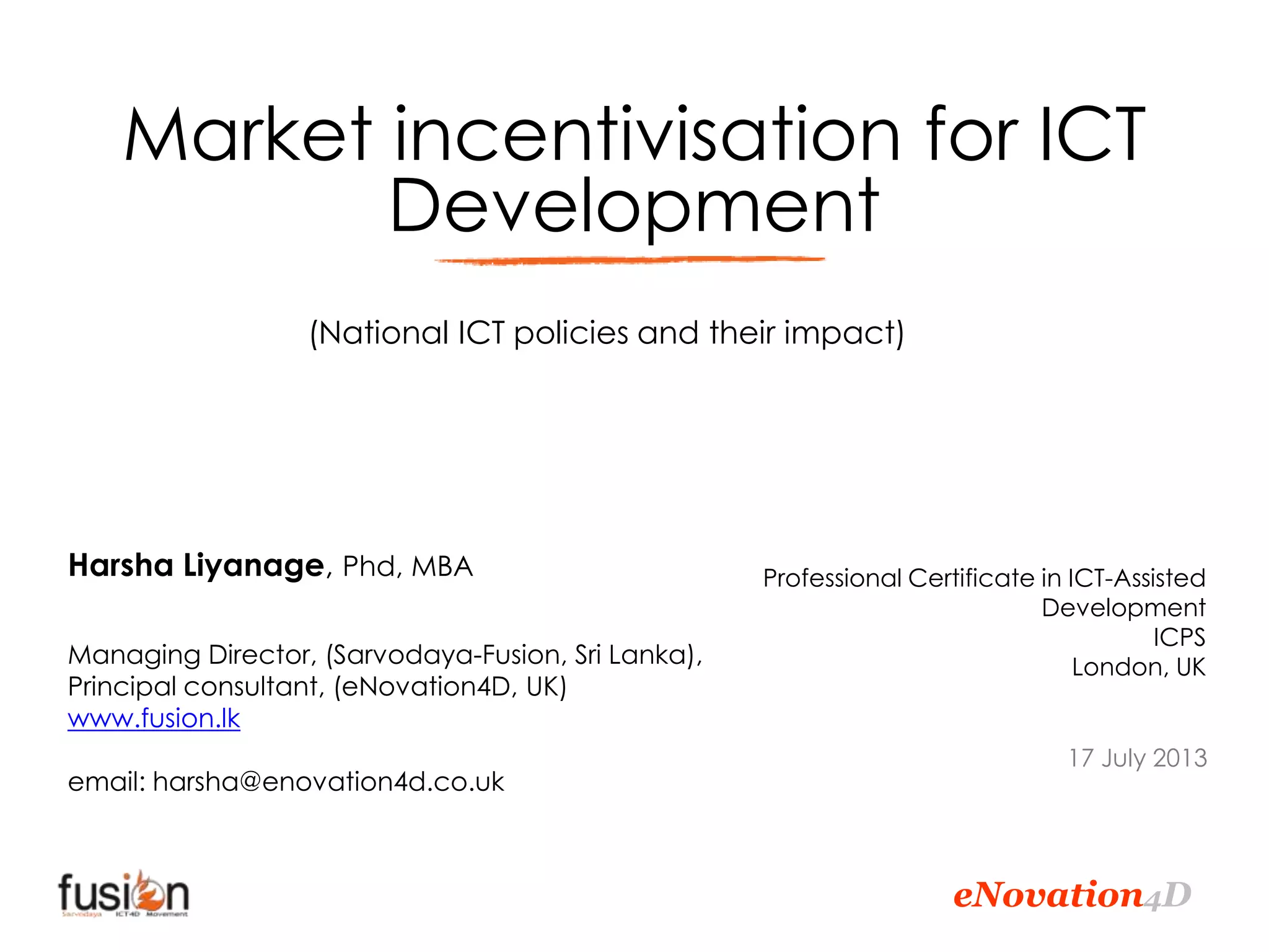 Market incentivisation for ICT Development (National ICT policies and ...