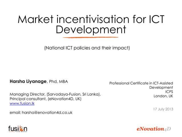 Market incentivisation for ICT Development (National ICT policies and ...