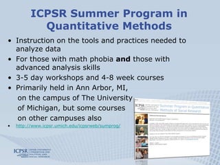 ICPSR Educational Activities | PPTX | Undergraduate Education | College Education