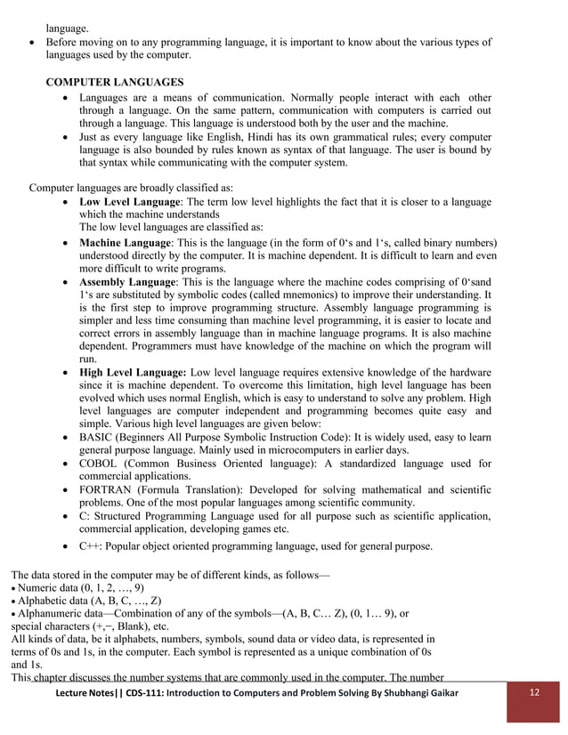 Introduction To Computer Unit 1 Notespdf Computer Peripherals Computing