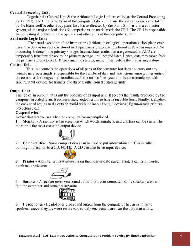 Introduction To Computer Unit 1 Notespdf Computer Peripherals Computing