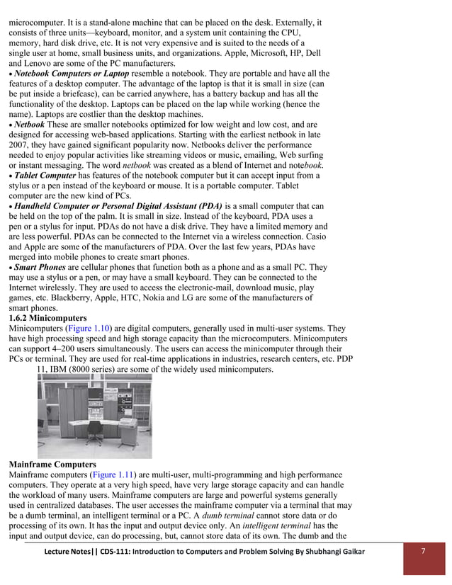 Introduction to Computer UNIT 1 notes.pdf | Computer Peripherals ...