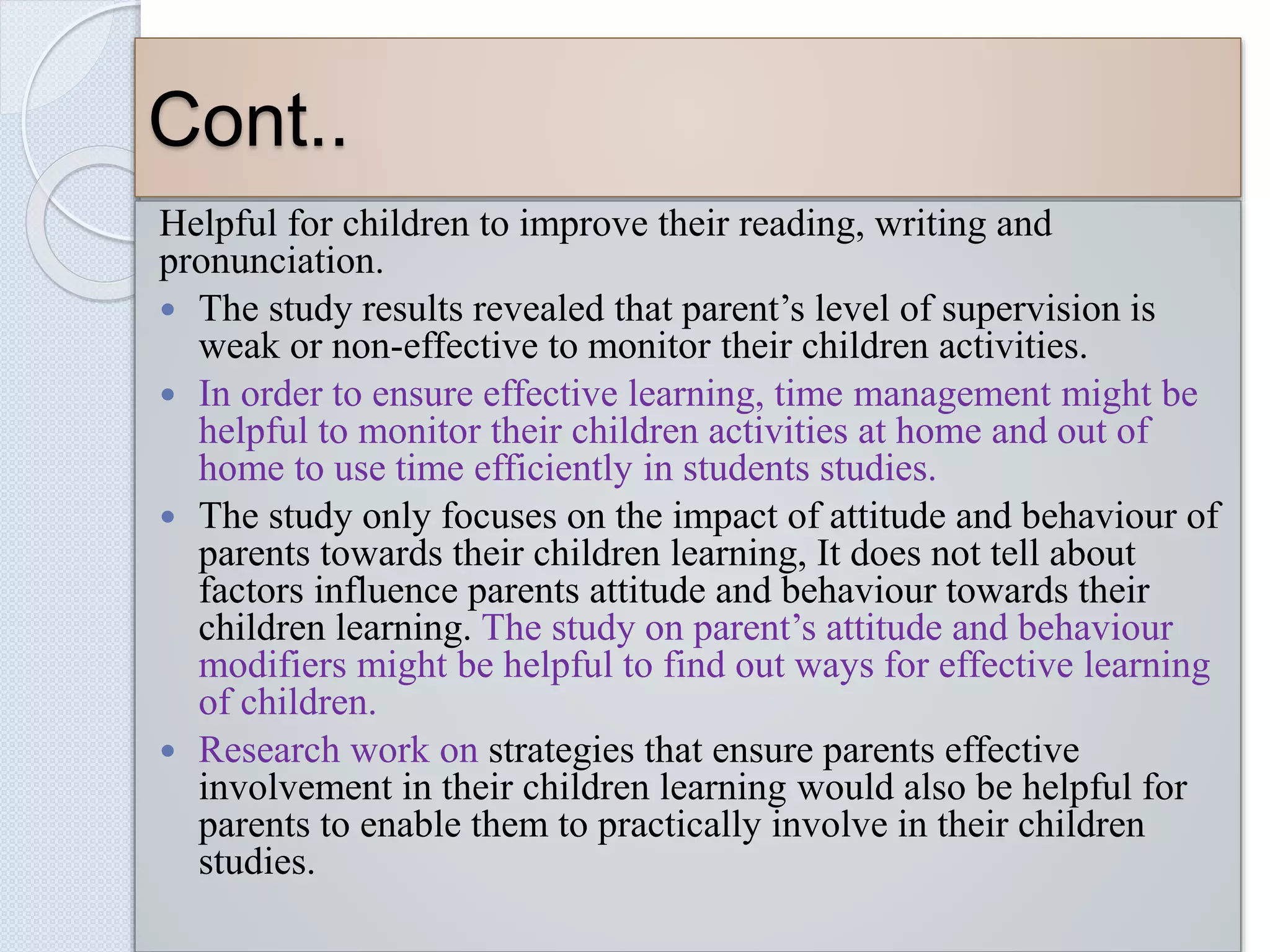 Parents attitude and behavior towards their children learning | PPTX