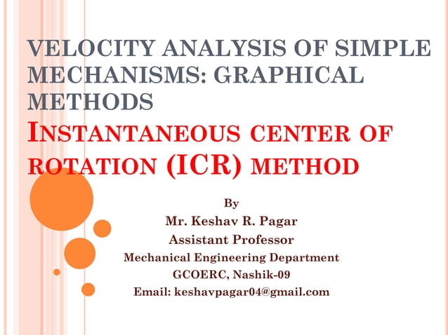 ICR Velocity Analysis Graphical Method, Theory of Machine | PDF