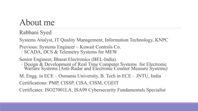 Mr. Sayed Rabbani - Quality Assurance - The 80% of Industrial Control ...