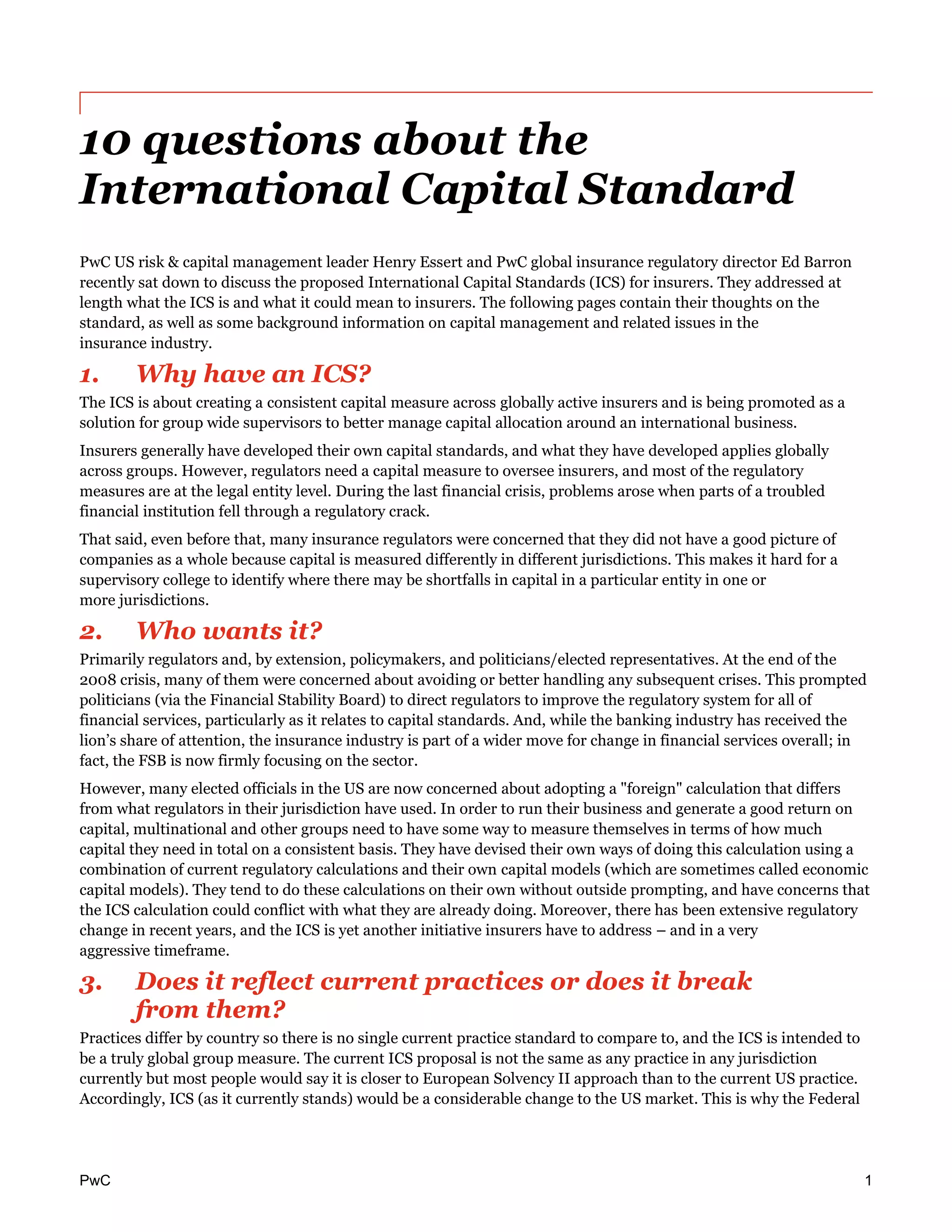 International Capital Standard (ICS) Background | PDF