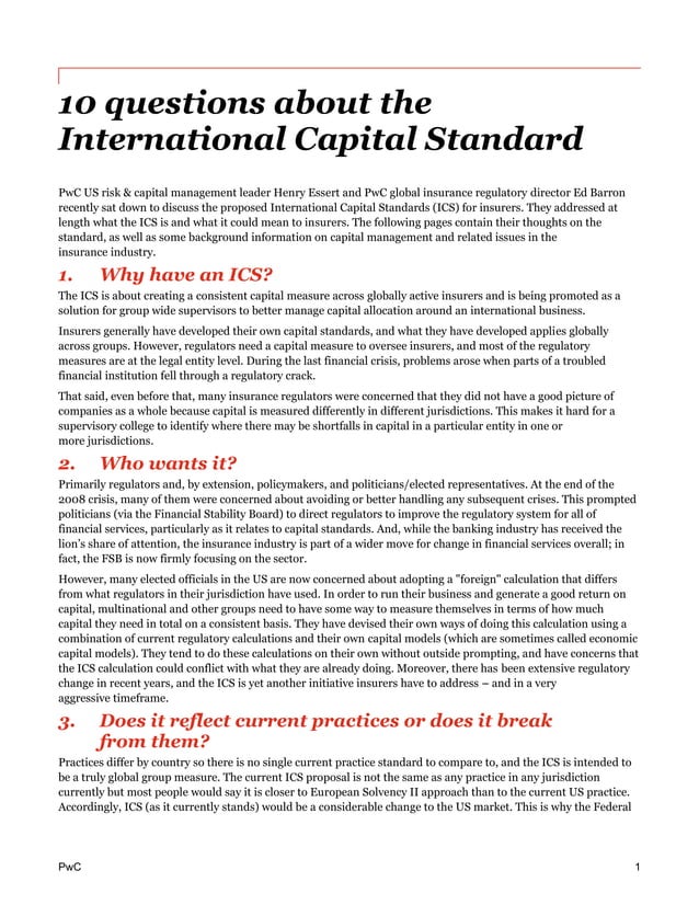 International Capital Standard (ICS) Background | PDF