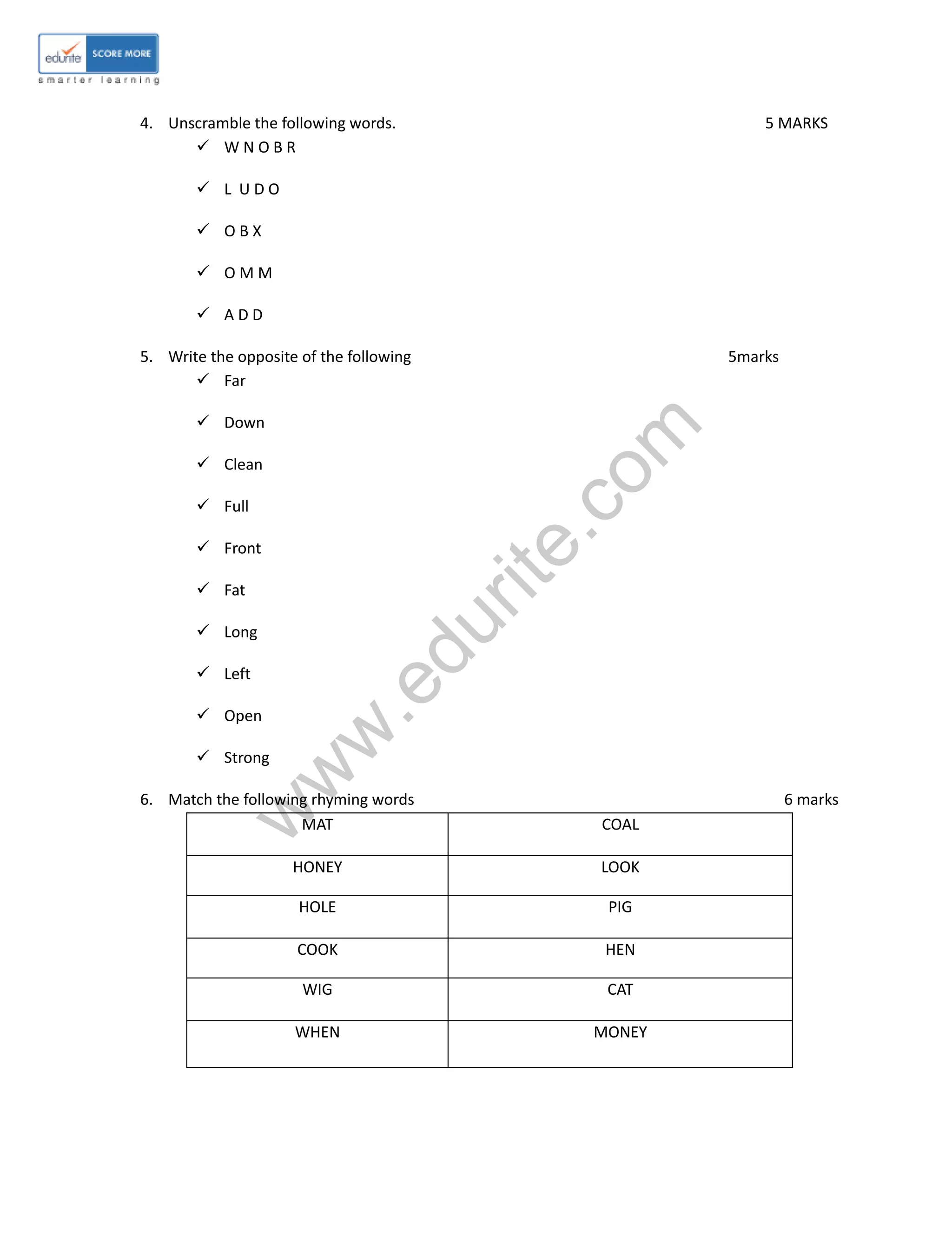 Class 1 ICSE English Sample Paper | PDF