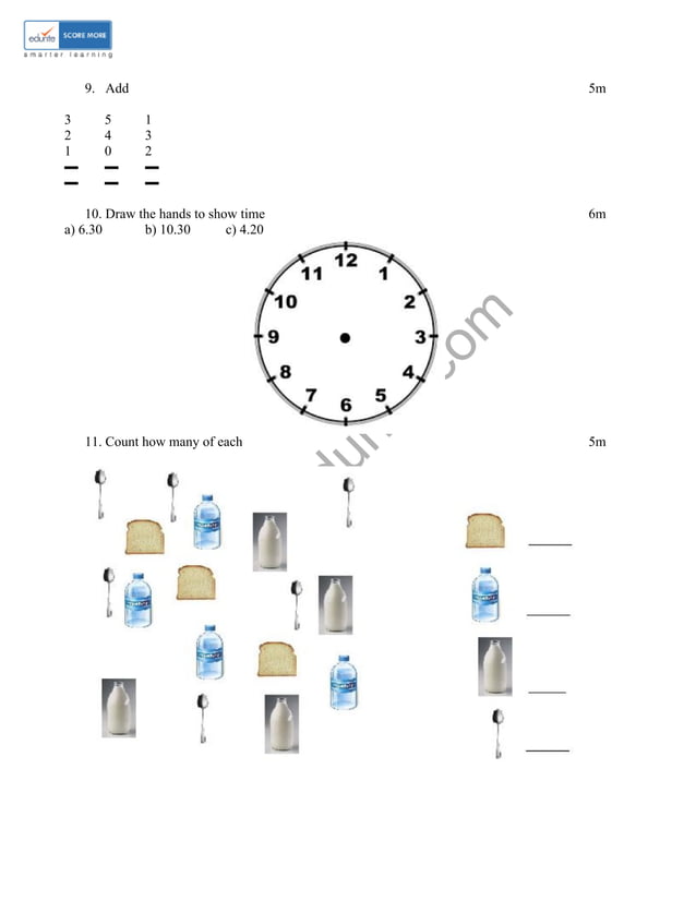 Class 1 ICSE Maths Sample Paper Model 2 | PDF