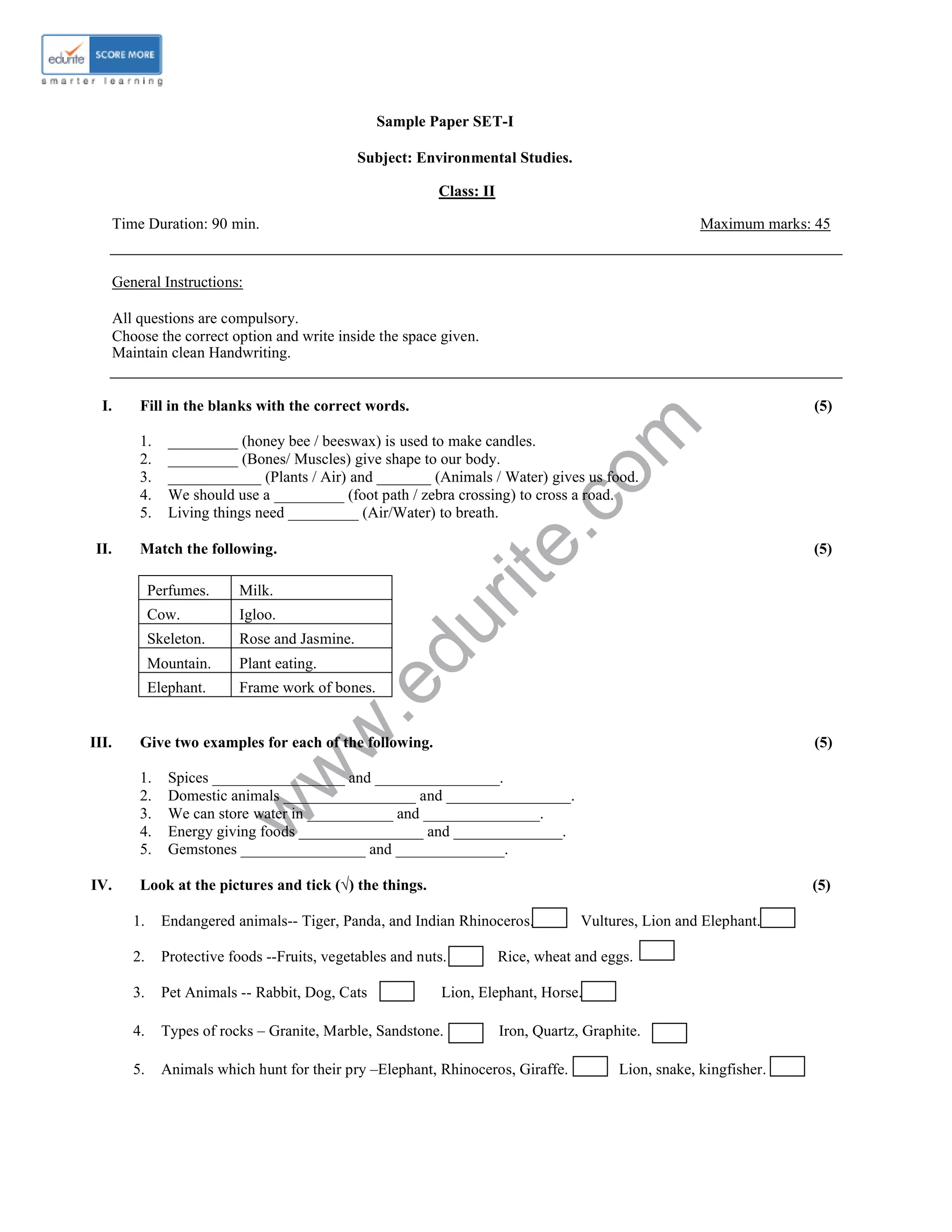 Class 2 ICSE EVS SP Model 1 | PDF
