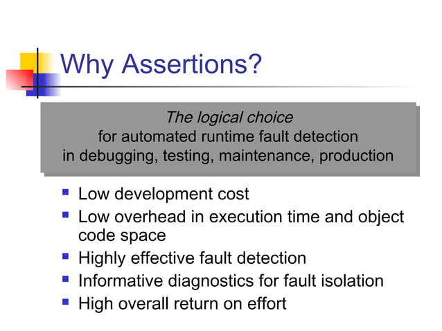 Assertions a Decade Later (invited talk at ICSE 2002) | PPT