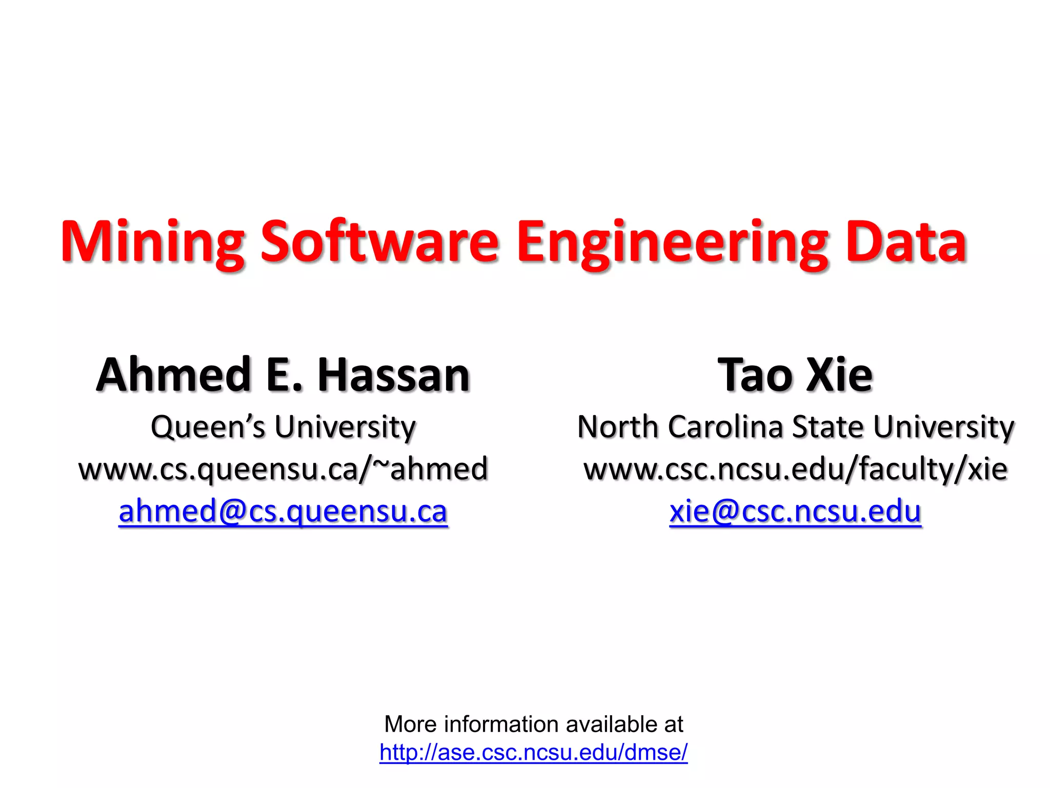 Mining Software Engineering Data | PPT