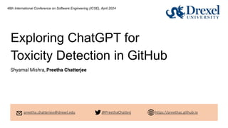 Exploring ChatGPT for Toxicity Detection in GitHub | PPT