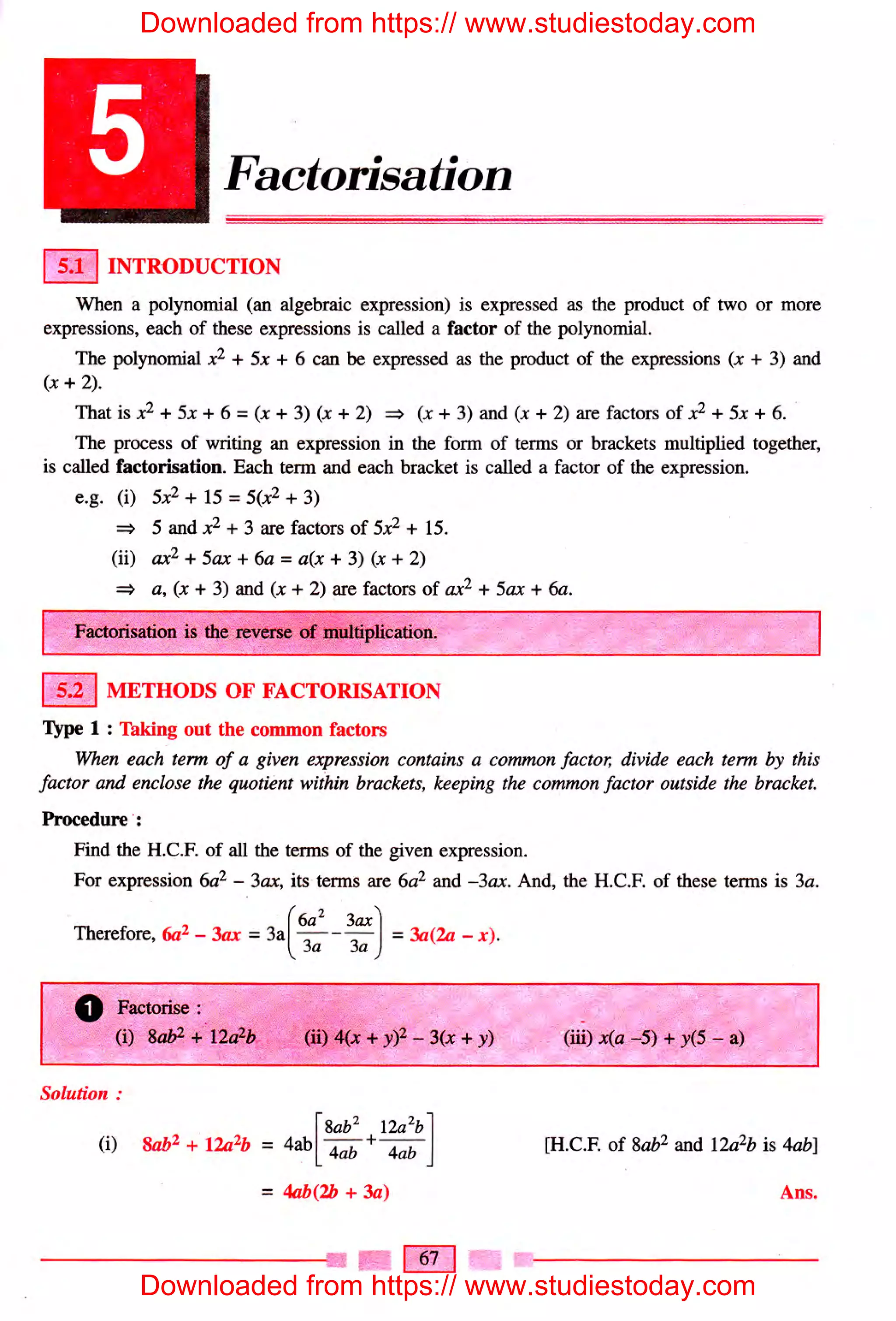 ICSE CLASS 9 CH 5 FACTORIZATION | PDF