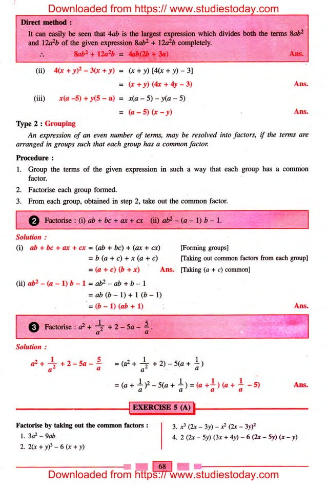ICSE CLASS 9 CH 5 FACTORIZATION | PDF