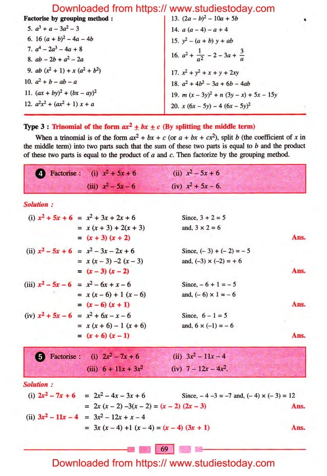 ICSE CLASS 9 CH 5 FACTORIZATION | PDF