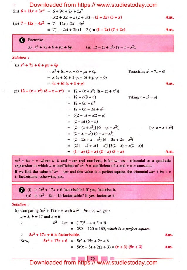 ICSE CLASS 9 CH 5 FACTORIZATION | PDF