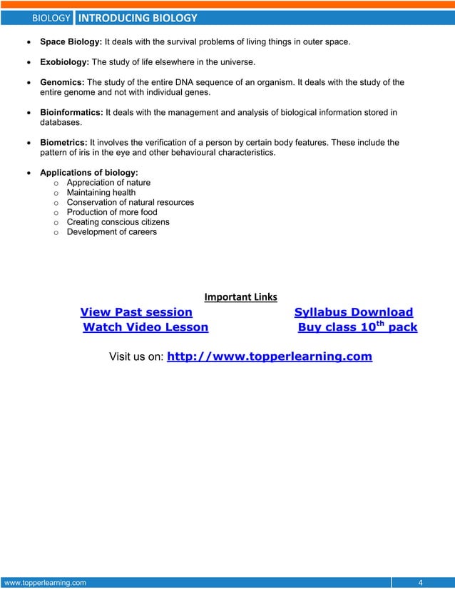 ICSE Class IX Biology Introducing Biology- TopperLearning | PDF | Science