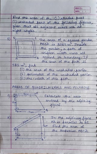 ICSE Grade 8 Mathematics Mensuration Worksheet (MLA) | PDF