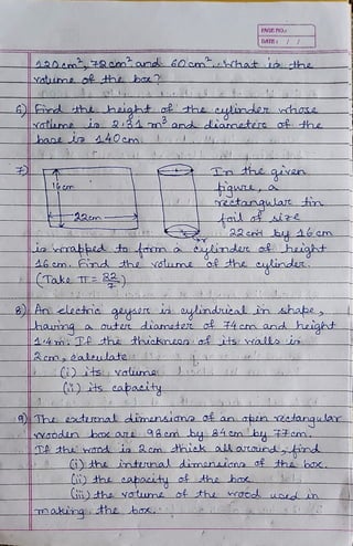 ICSE Grade 8 Mathematics Mensuration Worksheet (MLA) | PDF