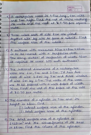 ICSE Grade 8 Mathematics Mensuration Worksheet (MLA) | PDF
