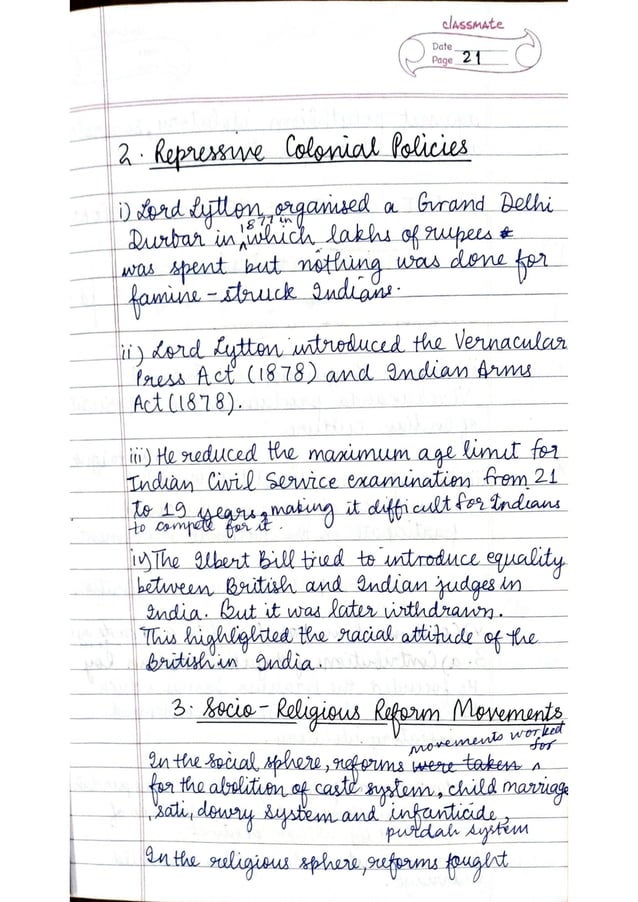 ICSE History and Civics Class X Handwritten Notes.pdf | Education