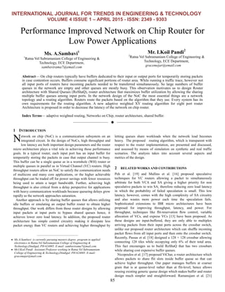 Performance Improved Network on Chip Router for Low Power Applications | PDF