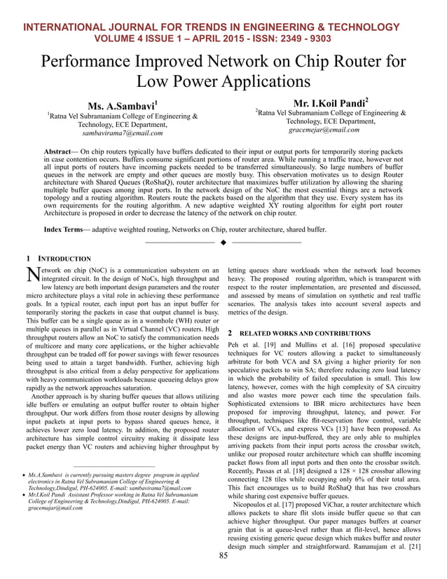 Performance Improved Network on Chip Router for Low Power Applications ...