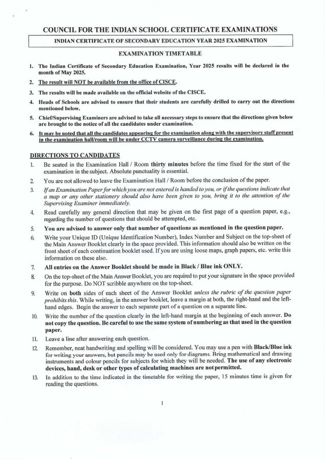 icse examination Time Table for 2025 .pdf