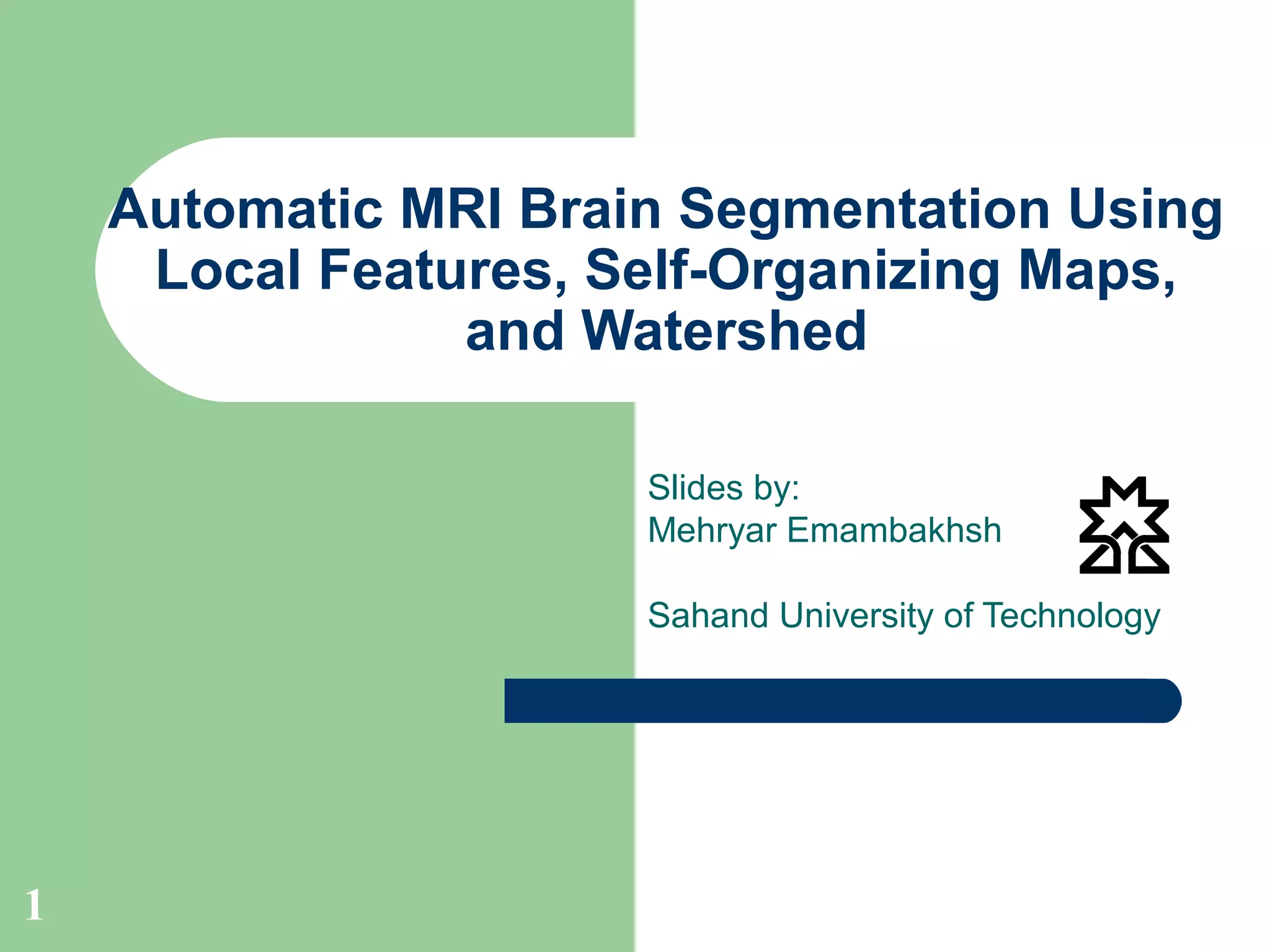 Automatic Mri Brain Segmentation Using Local Features Self Organizing Maps And Watershed Ppt