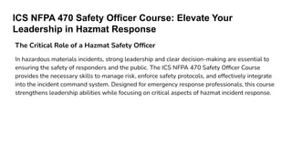 ICS NFPA 470 Safety Officer Course_ Elevate Your Leadership in Hazmat ...