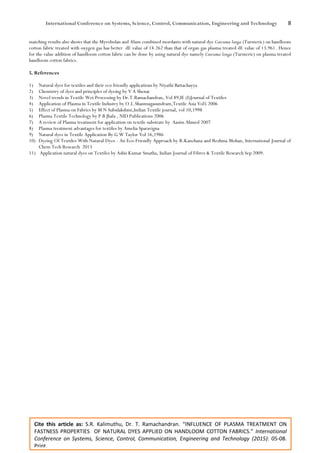 INFLUENCE OF PLASMA TREATMENT ON FASTNESS PROPERTIES OF NATURAL DYES APPLIED ON HANDLOOM COTTON ...