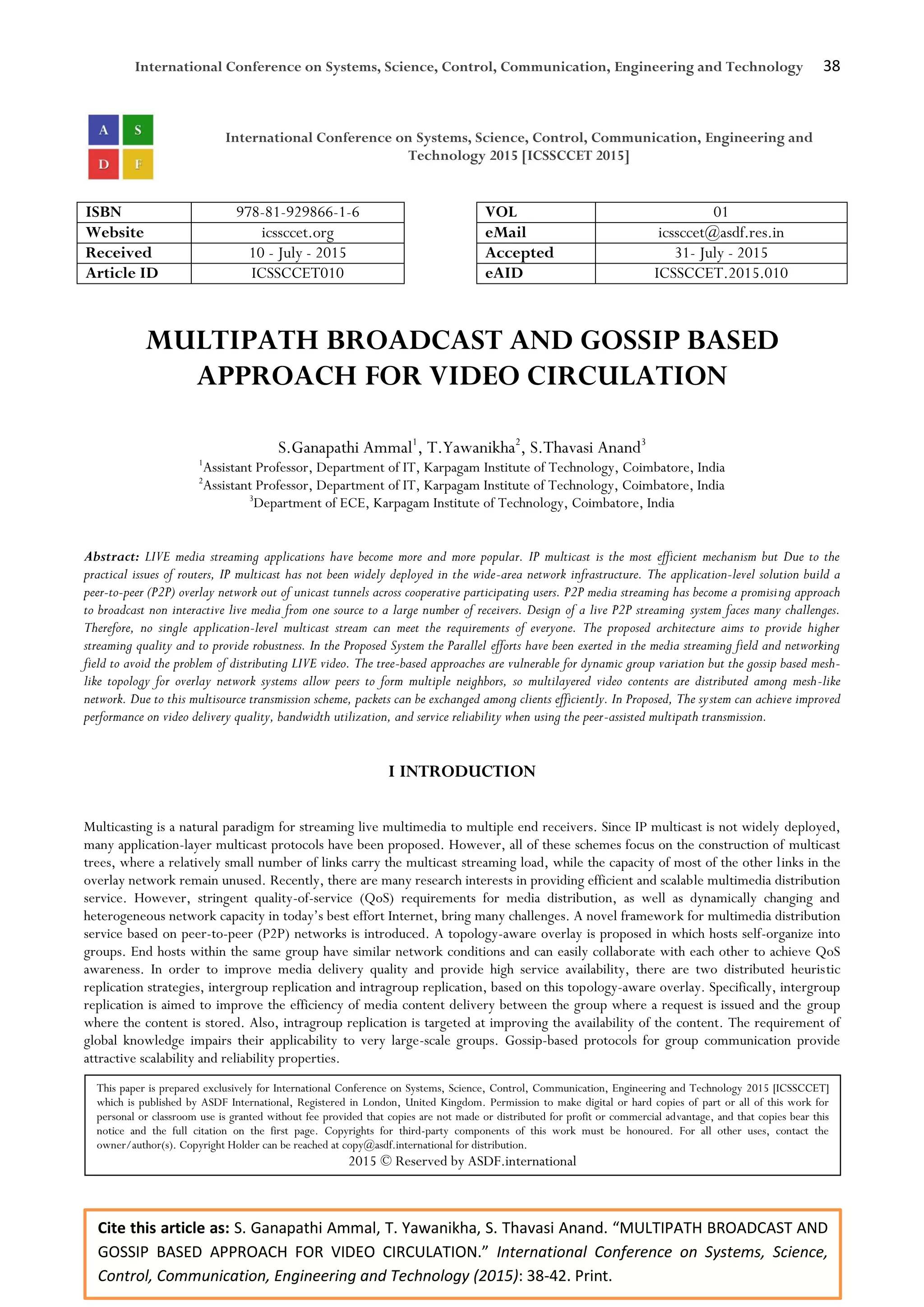 MULTIPATH BROADCAST AND GOSSIP BASED APPROACH FOR VIDEO CIRCULATION | PDF