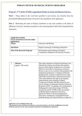 ICSSR Proposal on Digital Competence pre service | DOCX