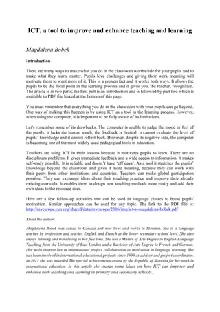 ICT, a tool to improve and enhance teaching and learning | PDF