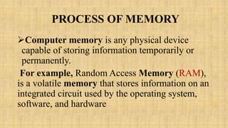 COMPUTER AND ITS APPLICATION: PROCESS OF MEMORY | PPTX
